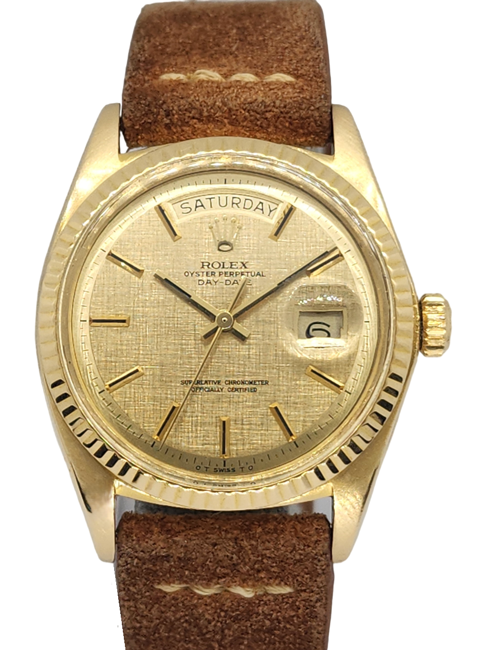 Rolex 1803 Day Date 18k Yellow Gold Linen Sigma Dial 36mm 1972 – Dixon ...