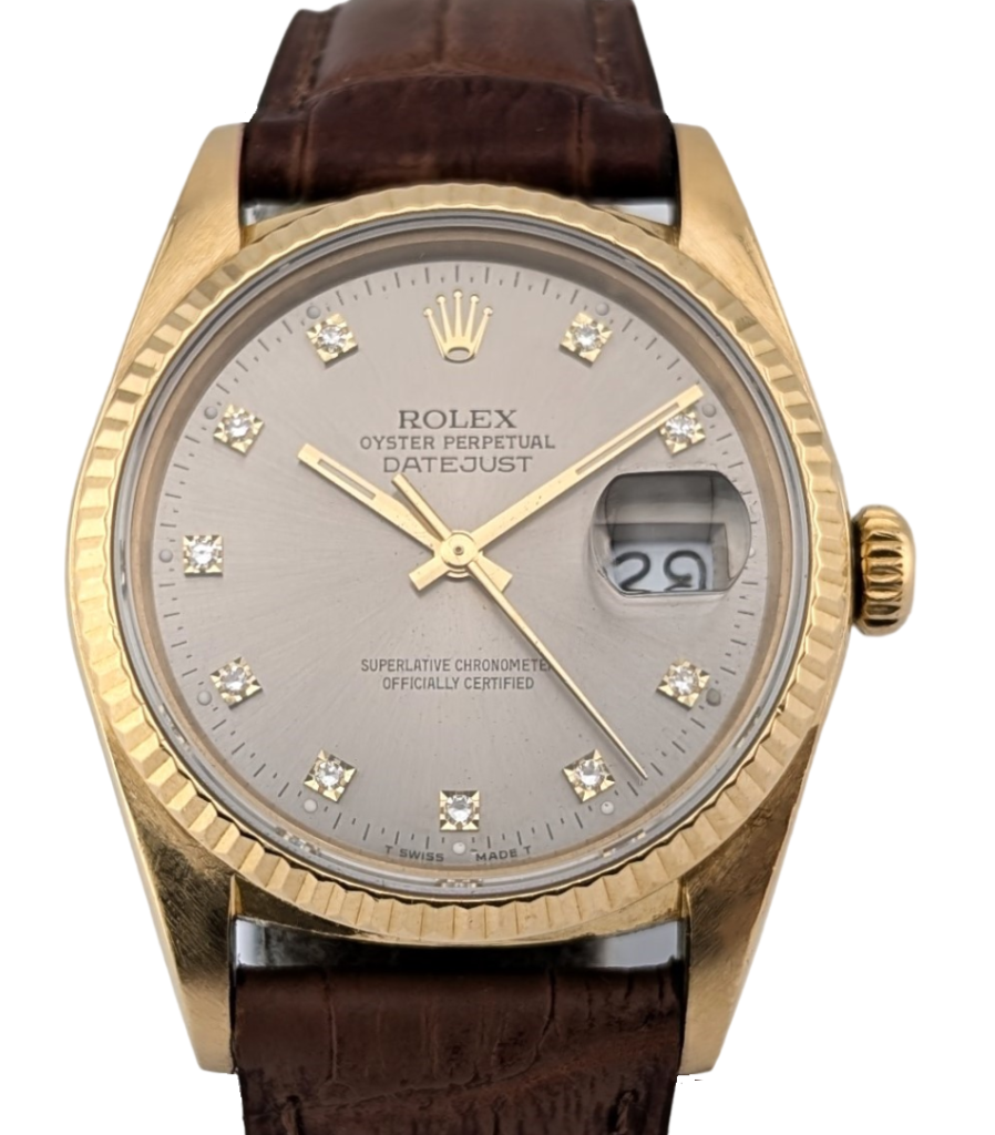 Rolex 16018 Datejust 18k Yellow Gold Diamond Dial 36mm 1984 Box ...