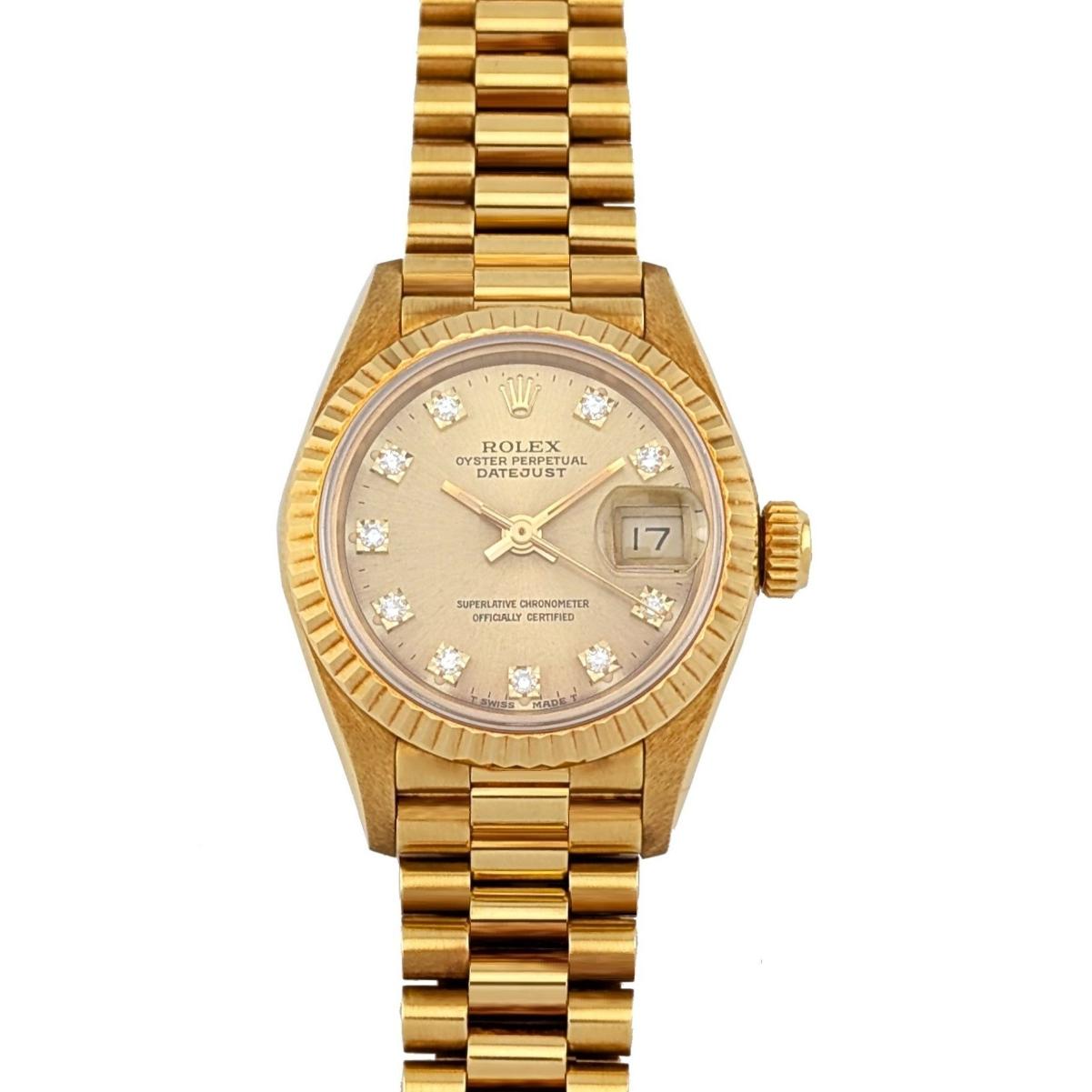 Rolex 69178 Lady-Datejust 18k Yellow Gold Diamond Dial 26mm 1992 Box ...