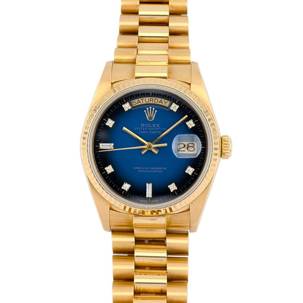 Rolex 18038A Day-Date Blue Vignette Diamond Dial 36mm 1988 Box ...
