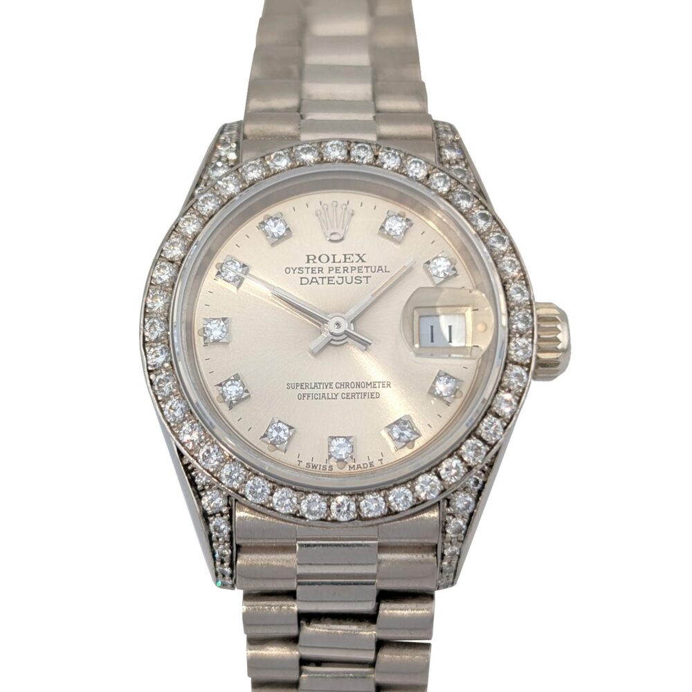 Rolex 69159G Lady-Datejust 18k White Gold Diamond 26mm 1986 Box & COA ...